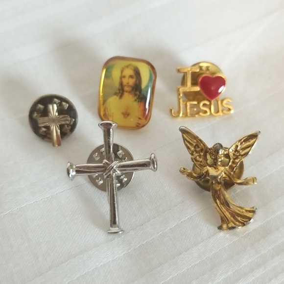 Jewelry | Vintage Modern Silver Gold Rhinestone Jesus Cross Angel ...